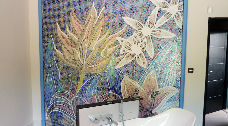 Mosaique moderne en pate de verre pour salle de bain. Mosaique à Nice